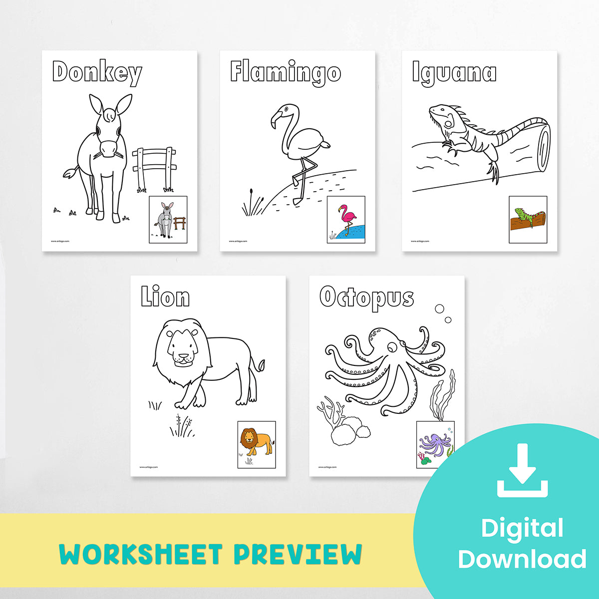 Printable Animals A-Z Coloring Worksheets – ArtizGo